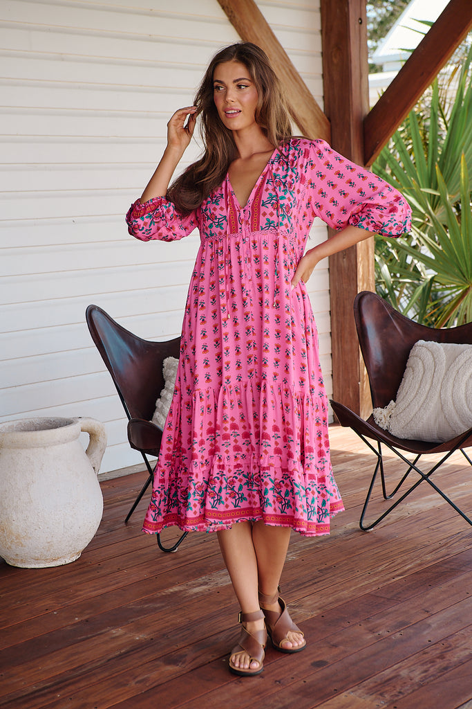 Raspberry Romance Print Monday Midi Dress - Lilac and Mila