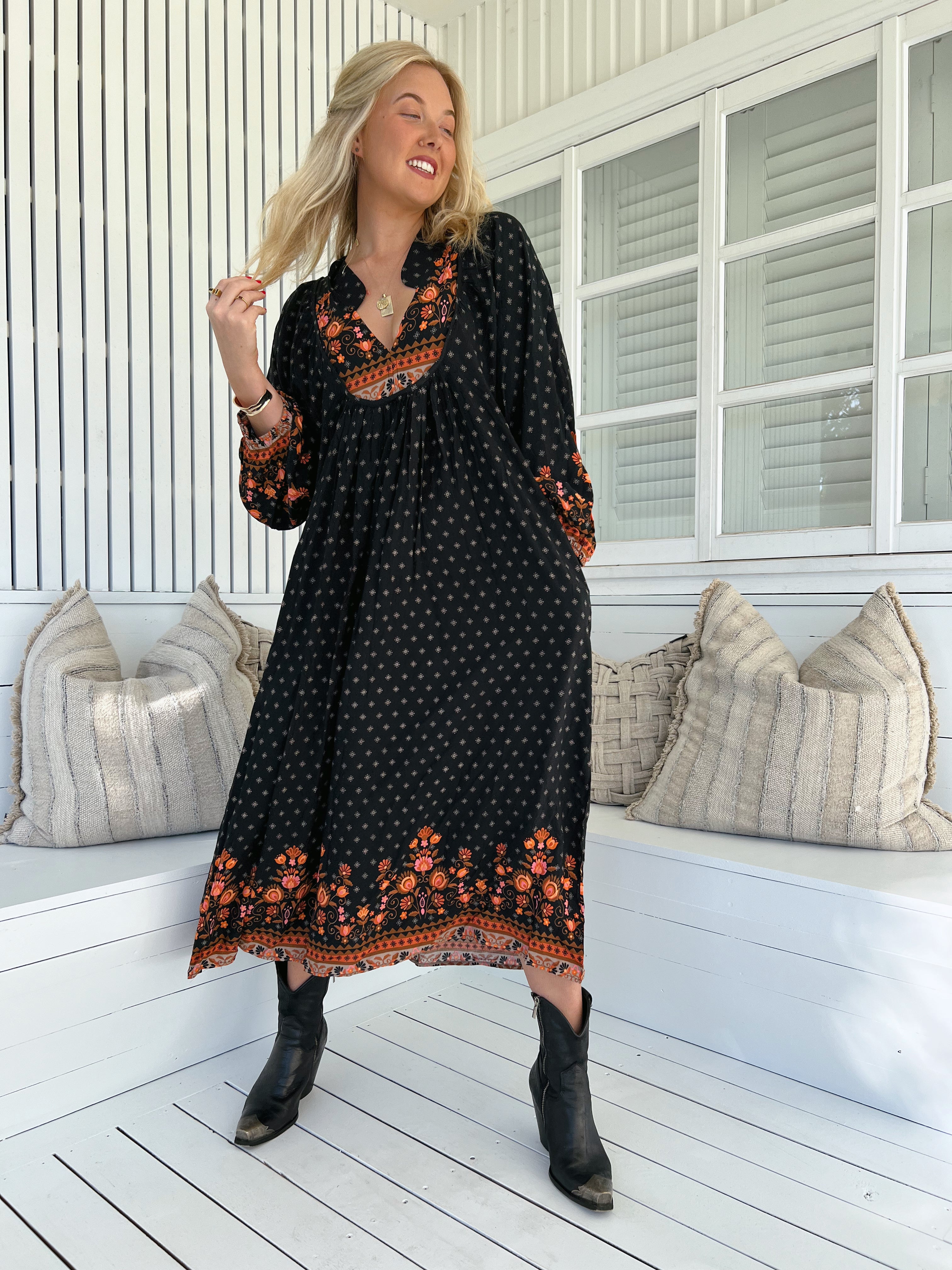 Emmery Print Boheme Long Sleeve Midi – Lilac and Mila