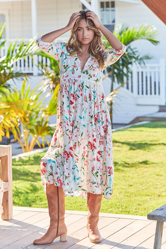 Solana Print Eve Midi Dress - Lilac and Mila