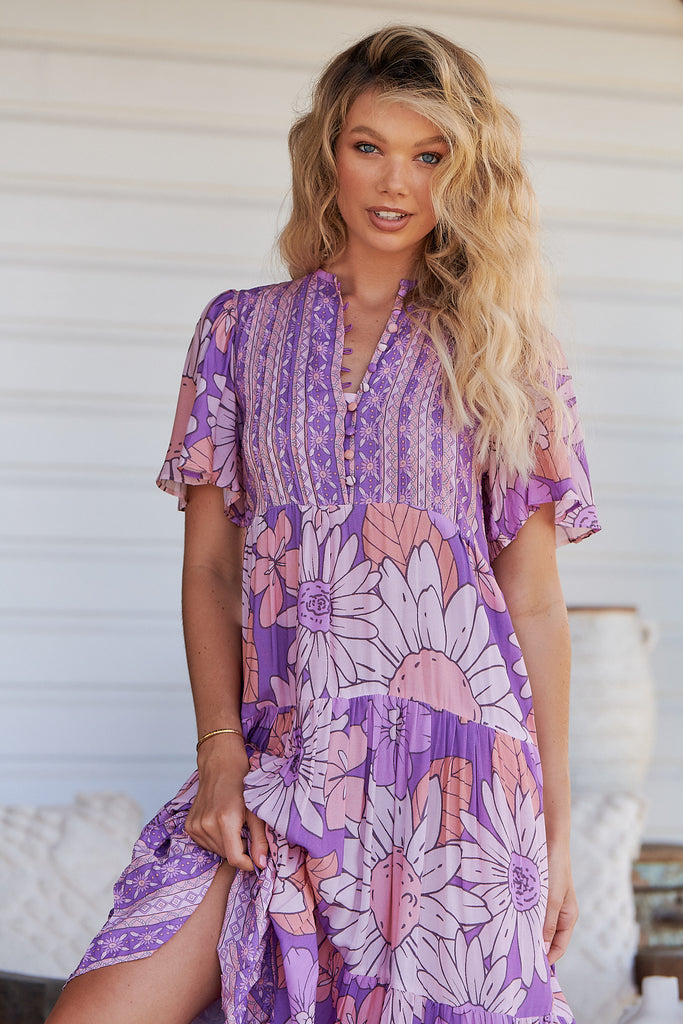 Jaase Purple Rain Print Yoli Maxi Dress - Lilac and Mila