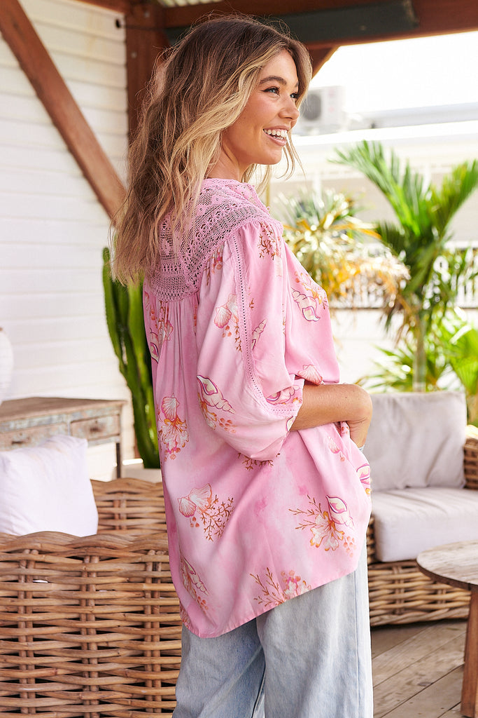 Seashells Print Florence Blouse - Lilac and Mila